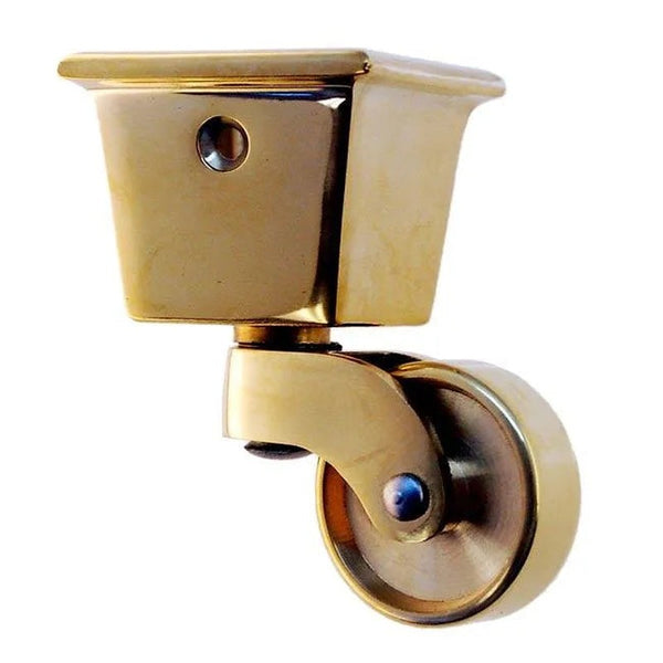 Polished Brass Square Cup Casters, 1-1/4" wheel